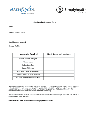 Fillable Online Merchandise Request Form Merchandise Required No of ...