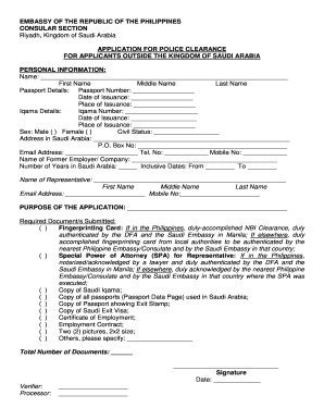 Fillable Online Application for Police Clearance for Applicants Outisde ...