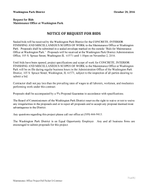 Fillable Online NOTICE OF REQUEST FOR BIDS - Washington Park District ...