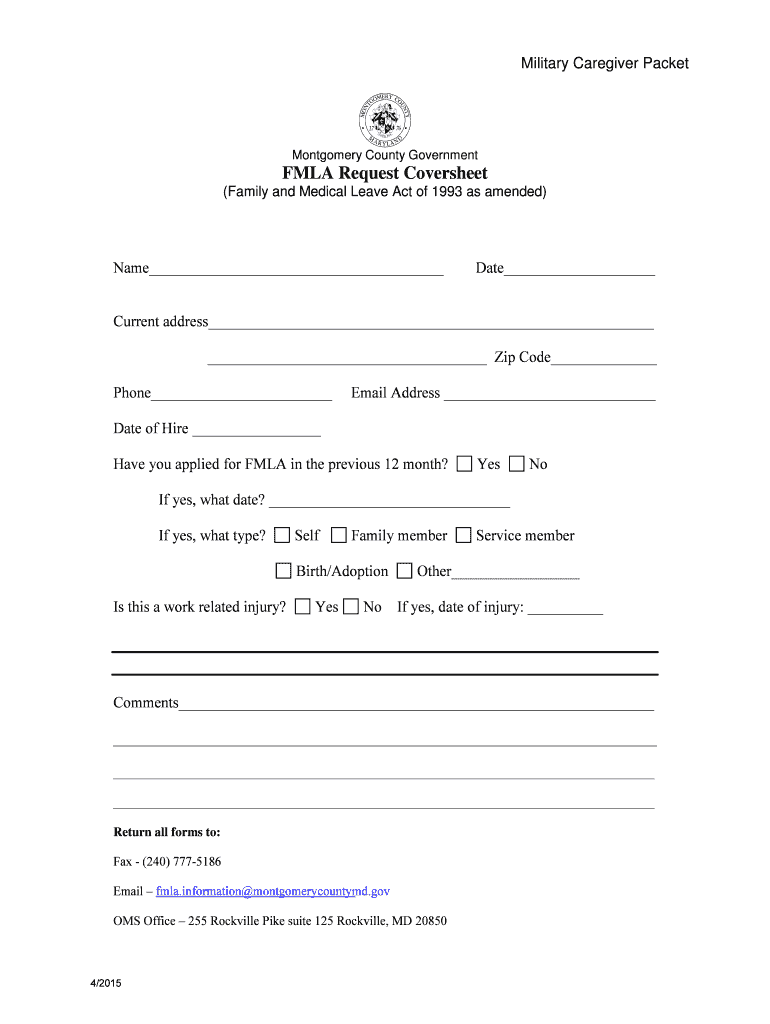 Fillable Online FMLA Military Caregiver Request Packet - Montgomery ...