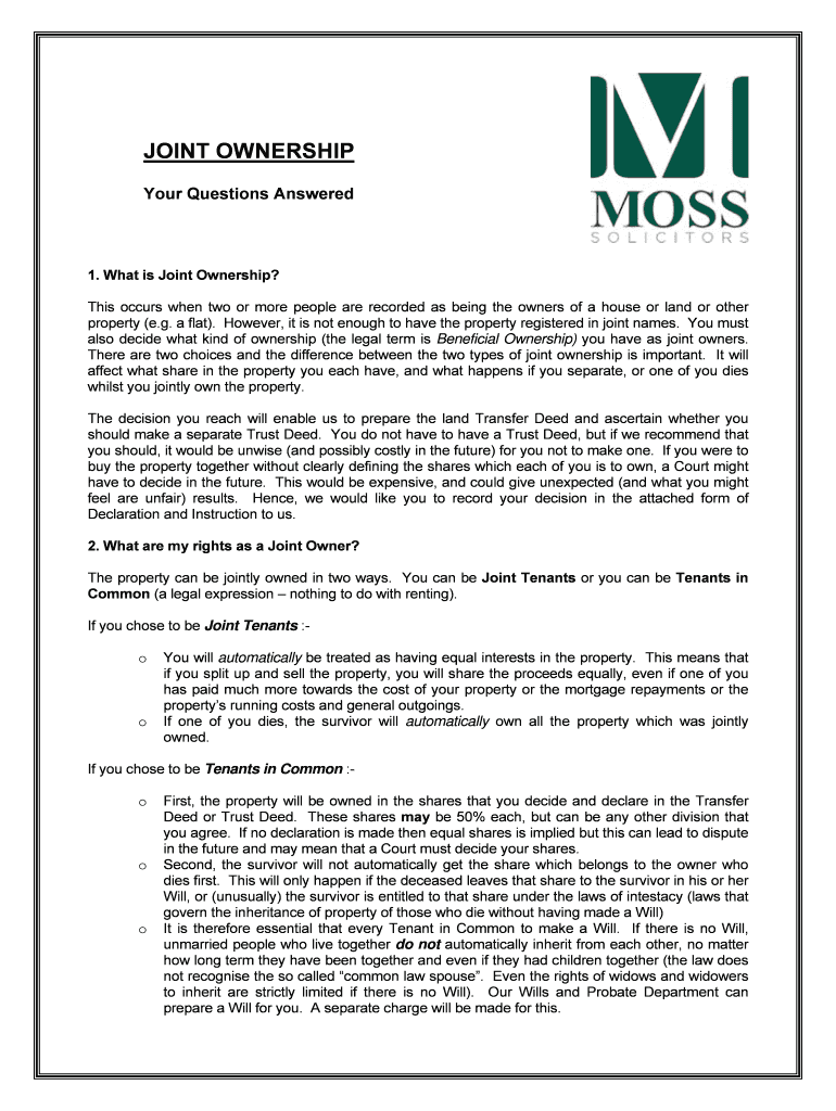 Fillable Online Joint Ownership Information Sheet.doc Fax Email Print ...