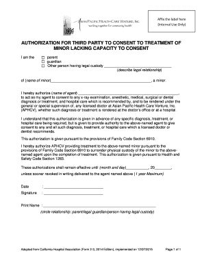 Fillable Online AUTHORIZATION FOR THIRD PARTY TO CONSENT TO ... Fax Email Print - pdfFiller