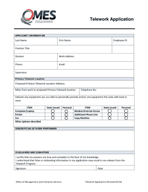 Fillable Online Telework Application. Application form to apply for ...