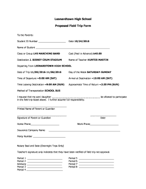 Fillable Online Leonardtown High School Proposed Field Trip Form Fax ...
