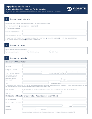 Fillable Online Application Form - Individuals, Joint Investors ...