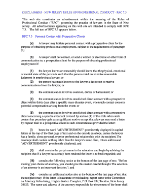Fillable Online DISCLAIMERS - NEW JERSEY RULES OF PROFESSIONAL CONDUCT ...