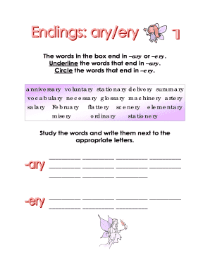 Words That End In Ary - Fill Online, Printable, Fillable, Blank | pdfFiller