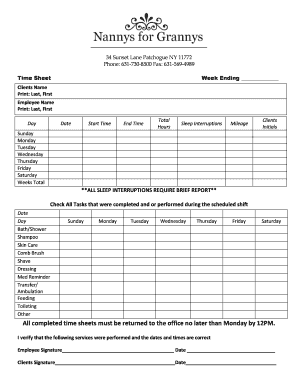 Fillable Online Printable Time Sheet - Nannys For Grannys Fax Email ...