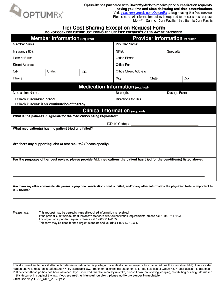 Fillable Online Tier Cost Form OptumRx Fax Email Print PdfFiller Fillable Online Tier Cost Form OptumRx Fax Email Print PdfFiller