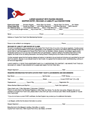 Fillable Online 2015 Skipper Release Form - Coyote Point Yacht Club Fax ...