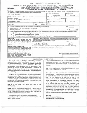 Fillable Online Completed MI W-4 to Claim Exemption from Withholding ...