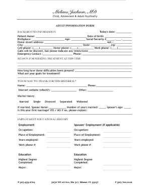 Fillable Online Adult Information Form - DR. MELISSA JACKSON Fax Email ...
