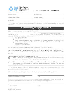 Fillable Online Limited Patient Waiver - Blue Cross and Blue Shield of ...