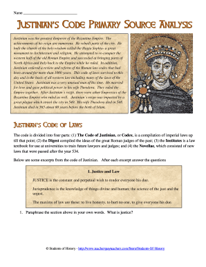 Fillable Online Justinian 's Code Primary Source Analysis Fax Email ...
