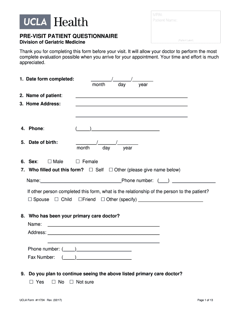 Fillable Online Geriatric Questionnaire - UCLA Health Fax Email Print ...
