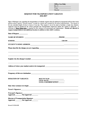 Fillable Online REQUEST FOR TRANSPORTATION VARIANCE Fax Email Print ...