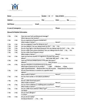 Fillable Online Client Intake Form Massage Therapy - Damselfly Yoga Fax ...