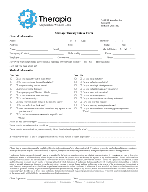Fillable Online Massage Therapy Intake Form - Therapia Wellness Clinic ...