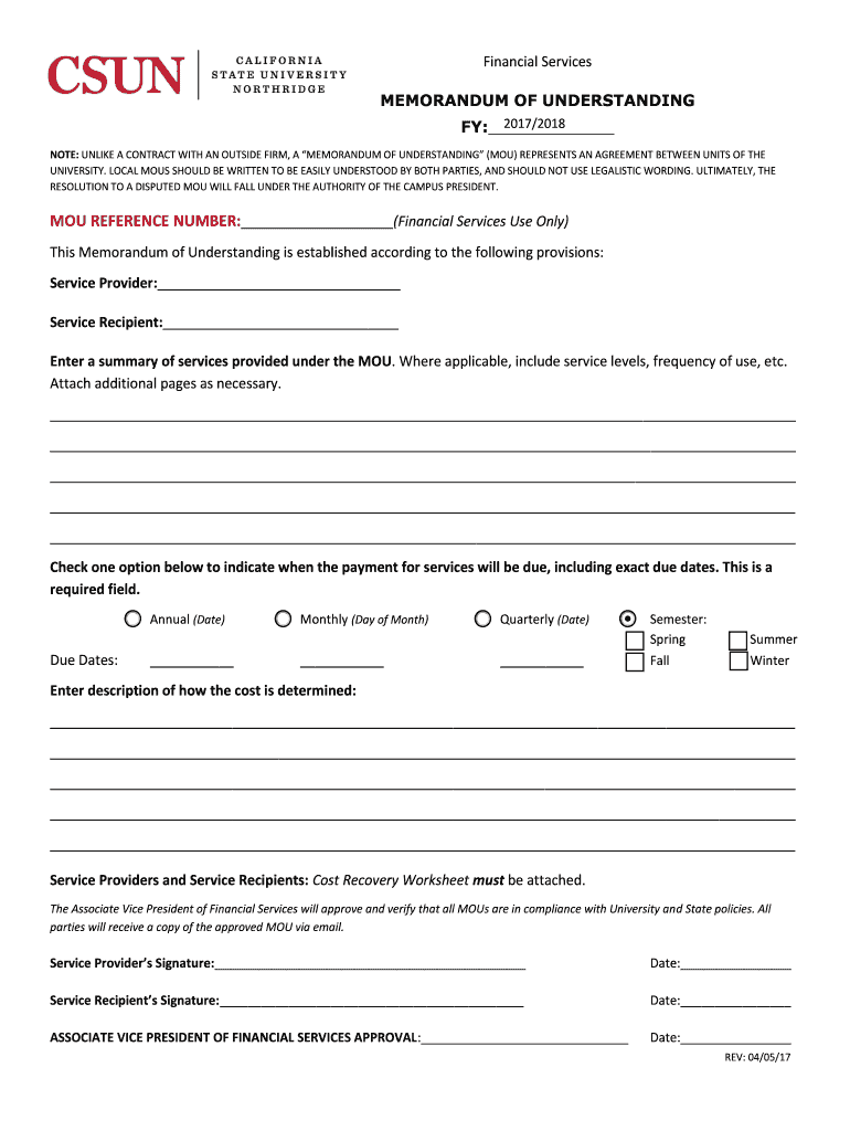 Fillable Online MOU Form - CSUN.edu Fax Email Print - pdfFiller