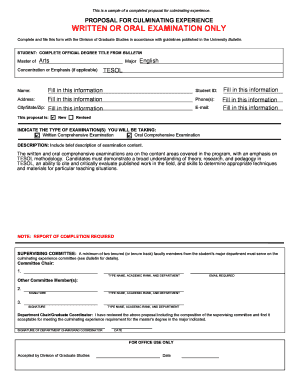 Fillable Online Culminating Experience (pdf) (sample form) Fax Email Print - pdfFiller