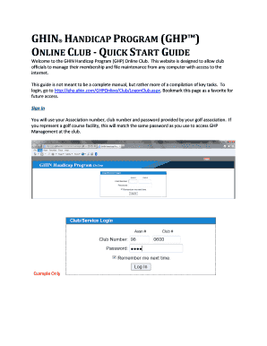 Fillable Online Welcome to the GHIN Handicap Program (GHP) Online Club ...