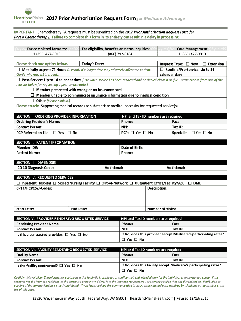 Fillable Online 2017 Prior Authorization Request Form for Medicare ...