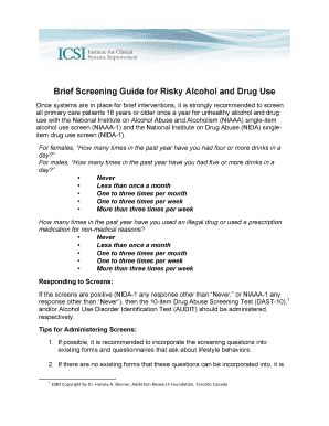 Fillable Online Brief Screening Guide for Risky Alcohol and Drug Use ...