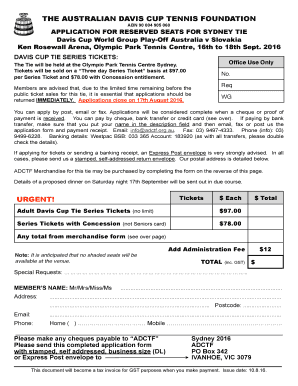 Fillable Online Sydney 2016 Tie Ticket Application Form - The ...