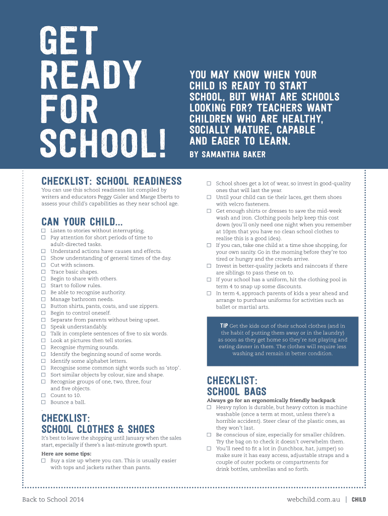 Fillable Online CHECKLIST: School Readiness Fax Email Print - pdfFiller