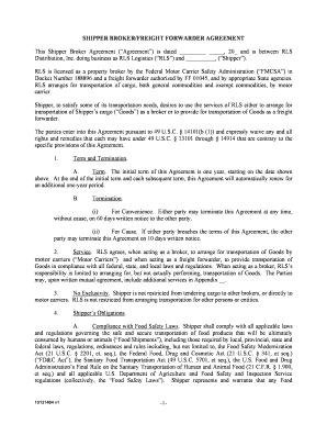 Fillable Online RLS Shipper Broker-Freight Forwarder Agreement Fax ...