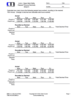 Fillable Online Elapsed Time as Decimals Fax Email Print - pdfFiller