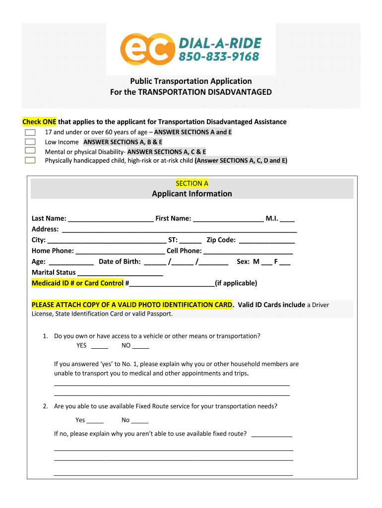Fillable Online Public Transportation Application For the ...