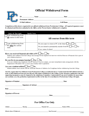 Fillable Online Instructions for Withdrawal from Presbyterian College ...