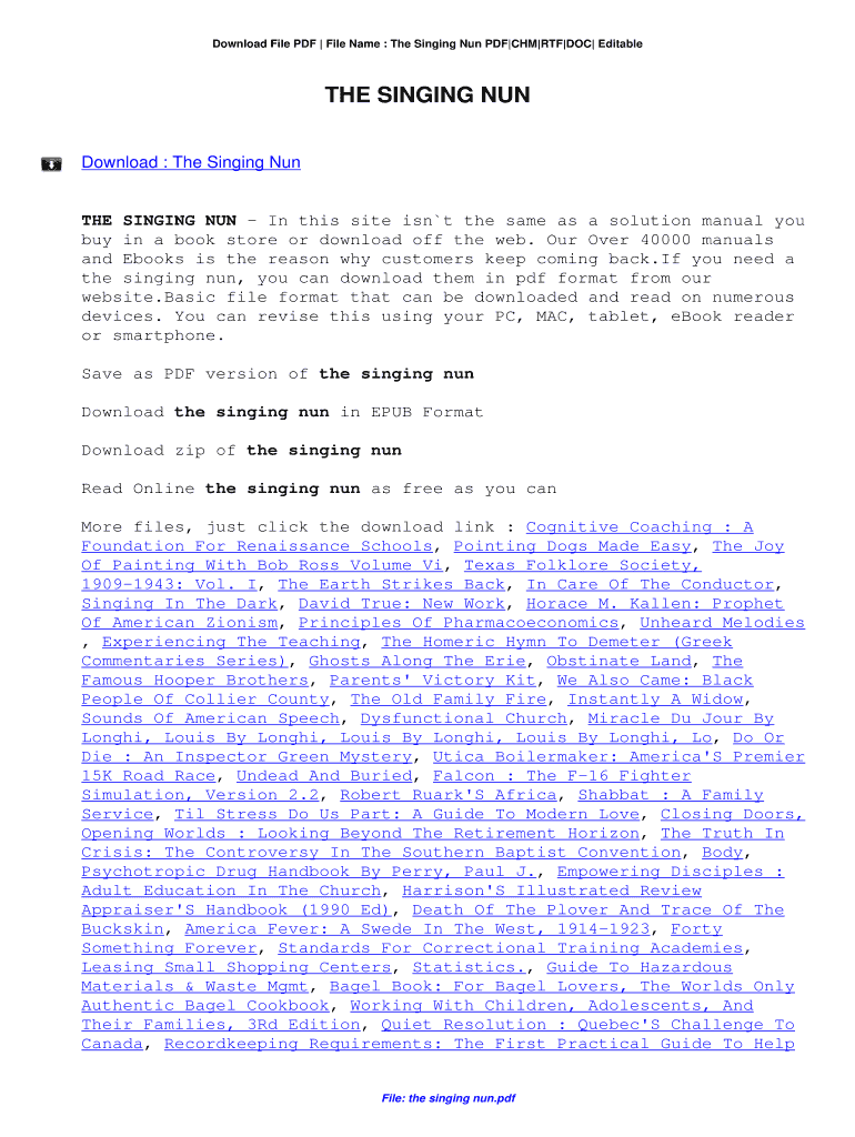 Fillable Online The Singing Nun. The Singing Nun Fax Email Print ...