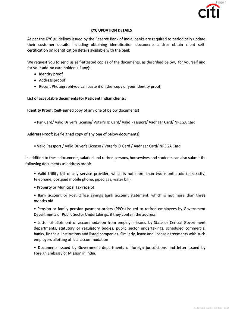 Fillable Online KYC UPDATION DETAILS As per the KYC guidelines ...