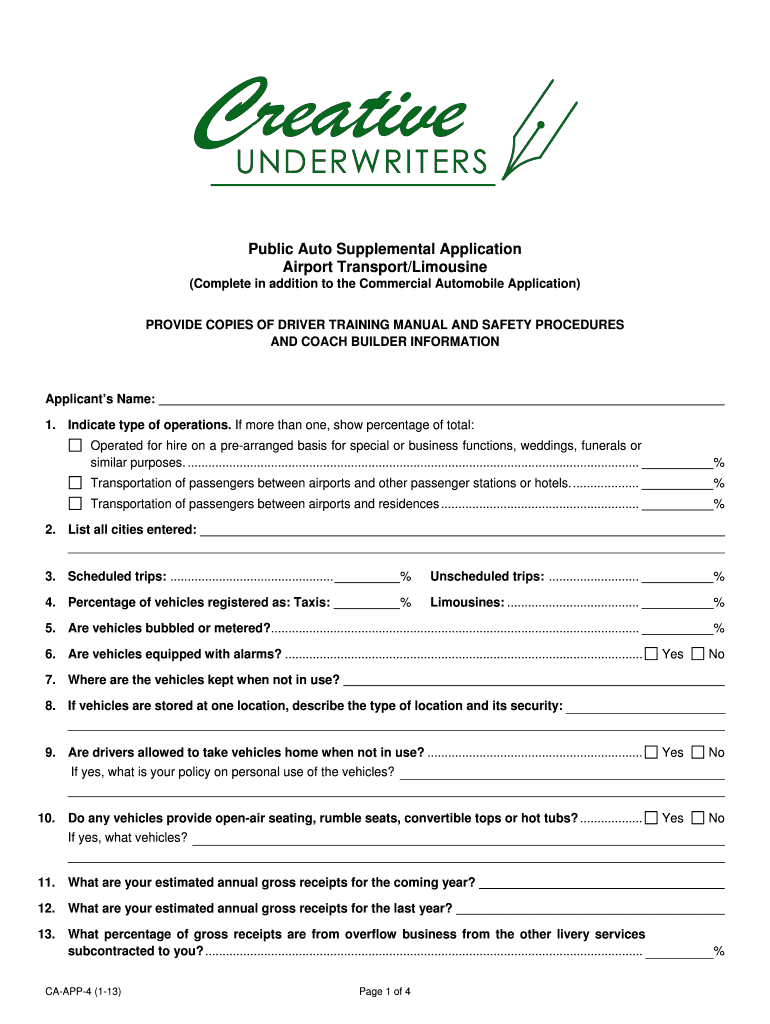 Fillable Online Public Auto Supplemental Application Airport Transport ...