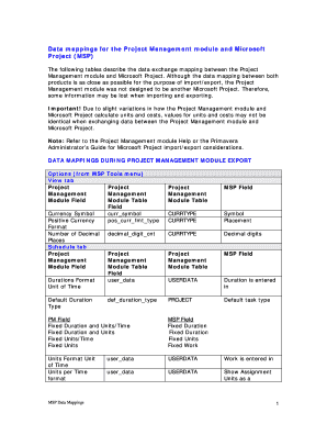 Fillable Online Data mappings for the Project Management module and ...