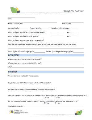 Fillable Online Weigh To Go Form Fax Email Print - pdfFiller