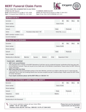 Fillable Online BERT Funeral Claim Form Fax Email Print - pdfFiller