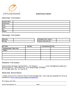 Fillable Online Insertion Order - Explorersweb.com Fax Email Print ...