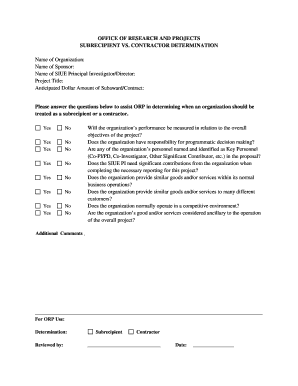Fillable Online Subrecipient vs. Contractor Determination Form - SIUE ...
