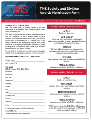 Fillable Online TMS Society and Division Awards Nomination Form Fax ...
