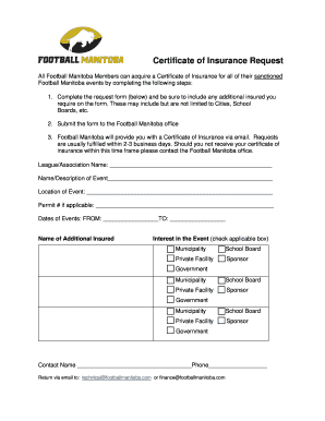 Fillable Online Certificate of Insurance Request - Football Manitoba ...