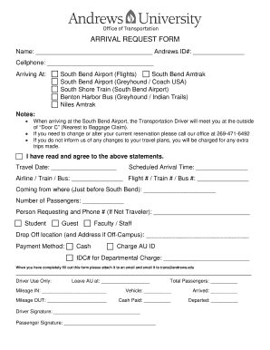 Fillable Online Arrival Reservation Form Fax Email Print - pdfFiller