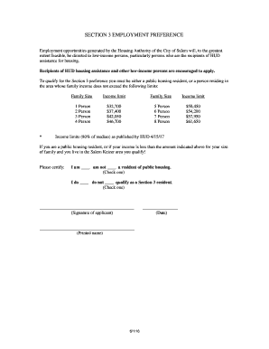 Fillable Online HUD Section 3 Employment Preference Form - City of ...