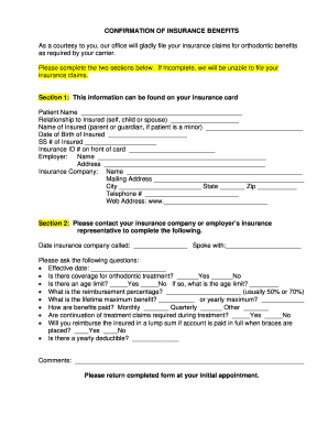 Fillable Online CONFIRMATION OF INSURANCE BENEFITS As a courtesy to you ...