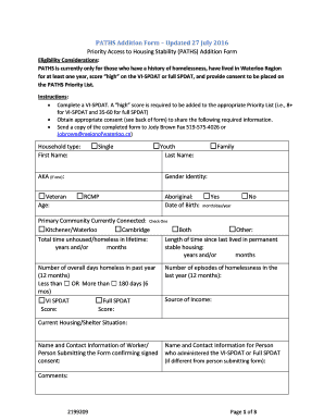Fillable Online PATHS Addition Form - Region of Waterloo Community ...