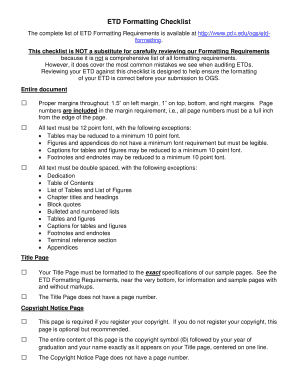 Fillable Online ETD Formatting Checklist Fax Email Print - pdfFiller