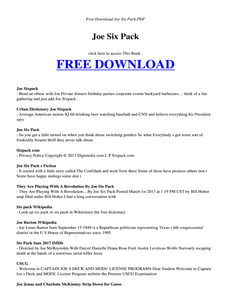 Joe Six Pack Pdf - Fill Online, Printable, Fillable, Blank | pdfFiller