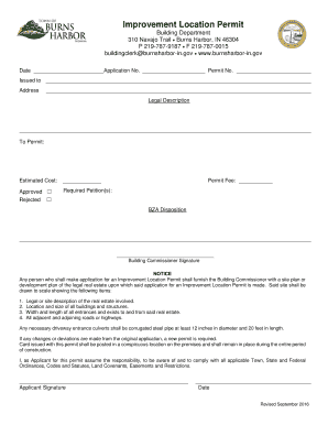 Fillable Online Improvement Location Permit - Town of Burns Harbor Fax ...